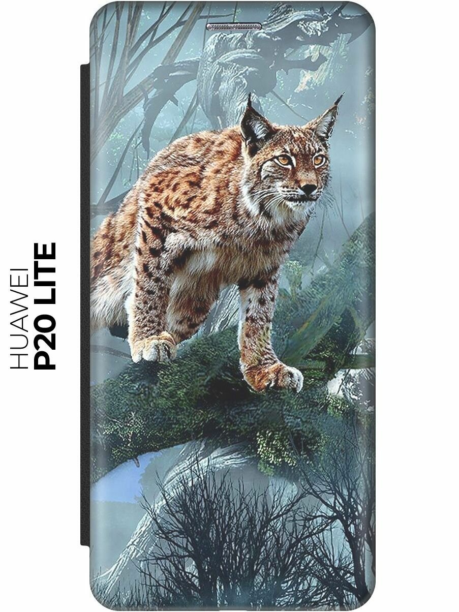 Чехол-книжка Дикая рысь на Huawei P20 Lite / Nova 3e / Хуавей П20 Лайт / Нова 3Е черный
