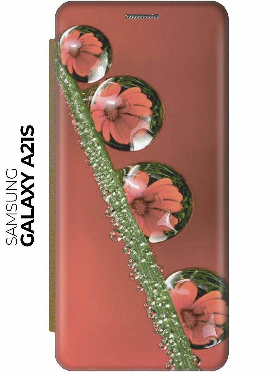Чехол-книжка Четыре капли на Samsung Galaxy A21s / Самсунг А21с золотой