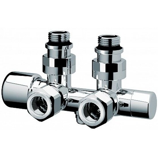 Узел подключения Far Н-образный с термостатическим и запорным клапанами, угл, М24х19 - 1/2"НР, сереб.