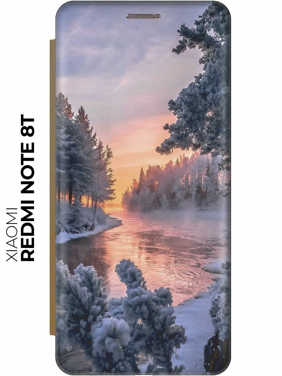 Чехол-книжка Река в заснеженном лесу на Xiaomi Redmi Note 8T / Сяоми Редми Ноут 8Т золотой