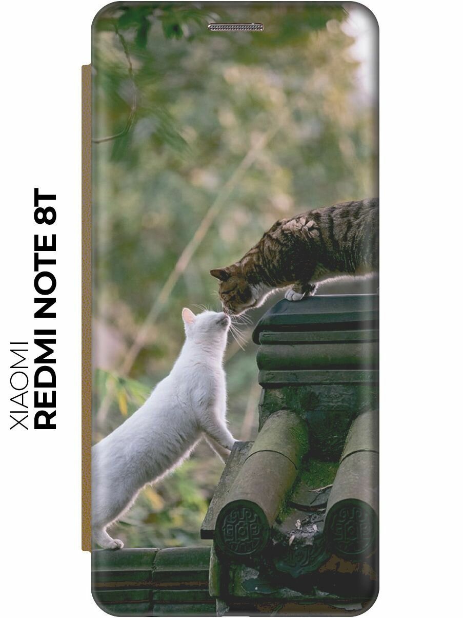Чехол-книжка Знакомство кошек на Xiaomi Redmi Note 8T / Сяоми Редми Ноут 8Т золотой