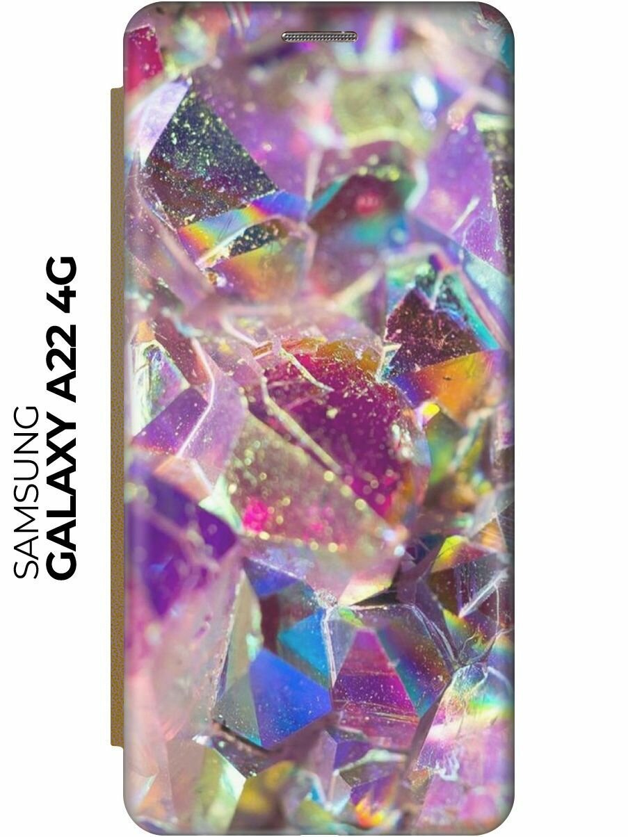 Чехол-книжка Розовые кристаллы на Samsung Galaxy A22 / M32 / M22 / Самсунг А22 / М32 / М22 золотой