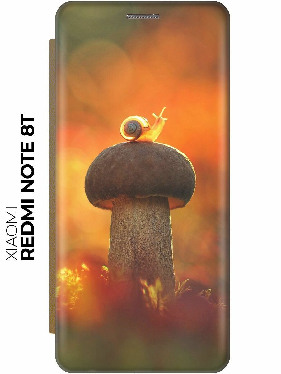 Чехол-книжка Улитка и гриб на Xiaomi Redmi Note 8T / Сяоми Редми Ноут 8Т золотой