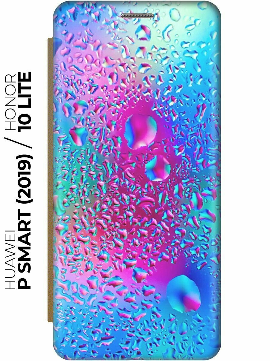 Чехол-книжка Капли на стекле на Honor 10 Lite / Huawei P Smart (2019) / Хуавей П Смарт (2019) / Хонор 10 Лайт золотой