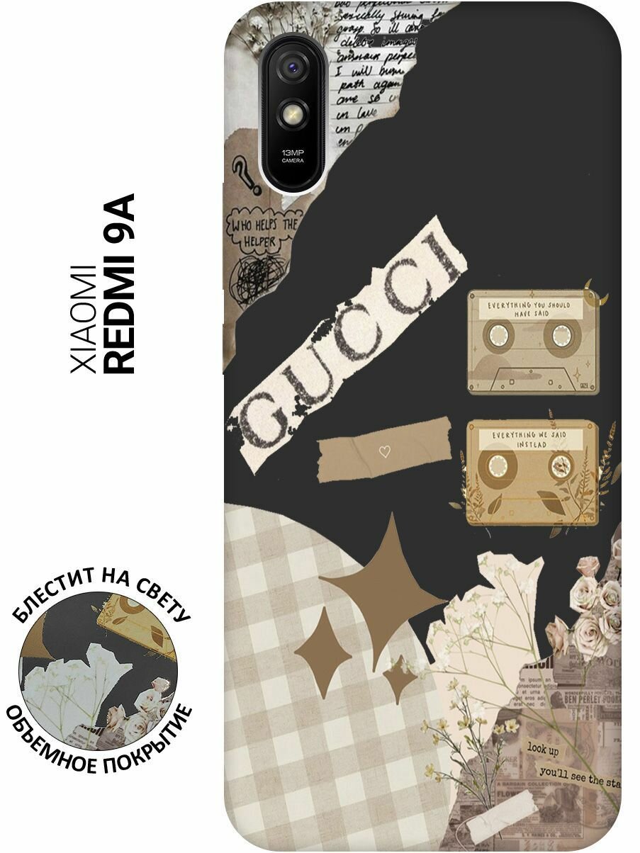 Матовый Soft Touch силиконовый чехол на Xiaomi Redmi 9A, Сяоми Редми 9А с 3D принтом "GUCCI Stickers" черный
