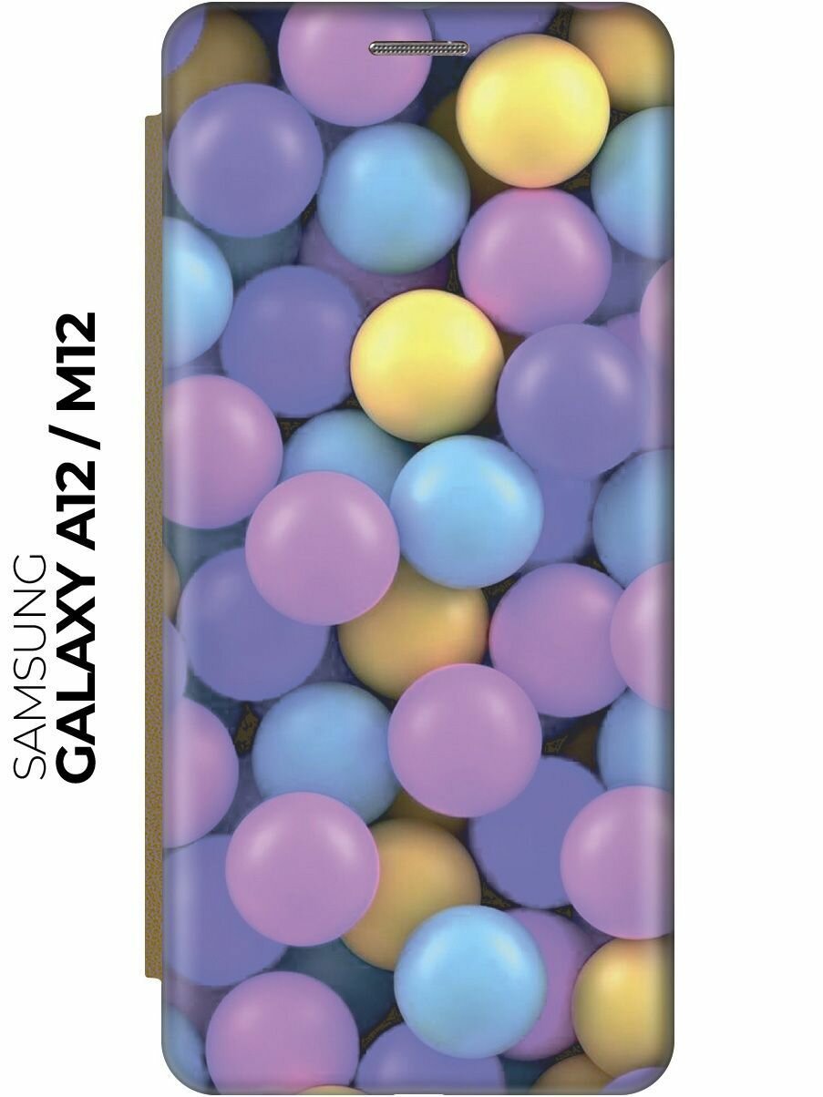 Чехол-книжка Сиреневые шары на Samsung Galaxy A12 / M12 / Самсунг А12 / М12 золотой