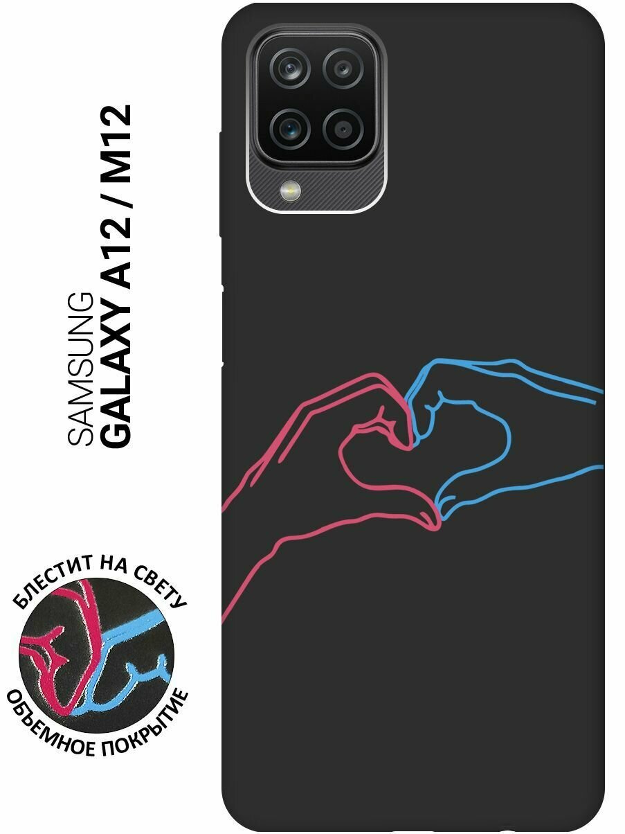 Матовый Soft Touch силиконовый чехол на Samsung Galaxy A12, M12, Самсунг А12, М12 с 3D принтом "Fall in Love" черный