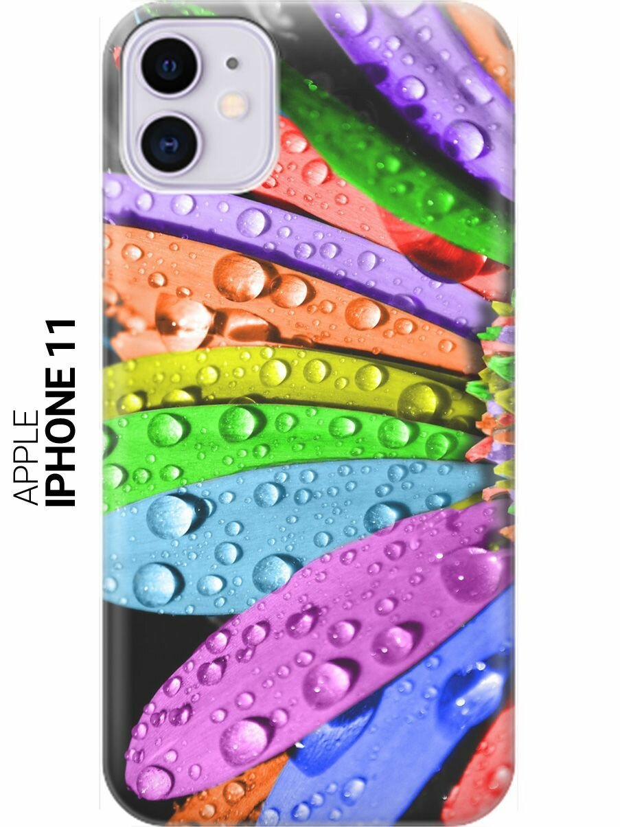 Силиконовый чехол на Apple iPhone 11 / Эпл Айфон 11 с рисунком "Разноцветные листья в каплях"