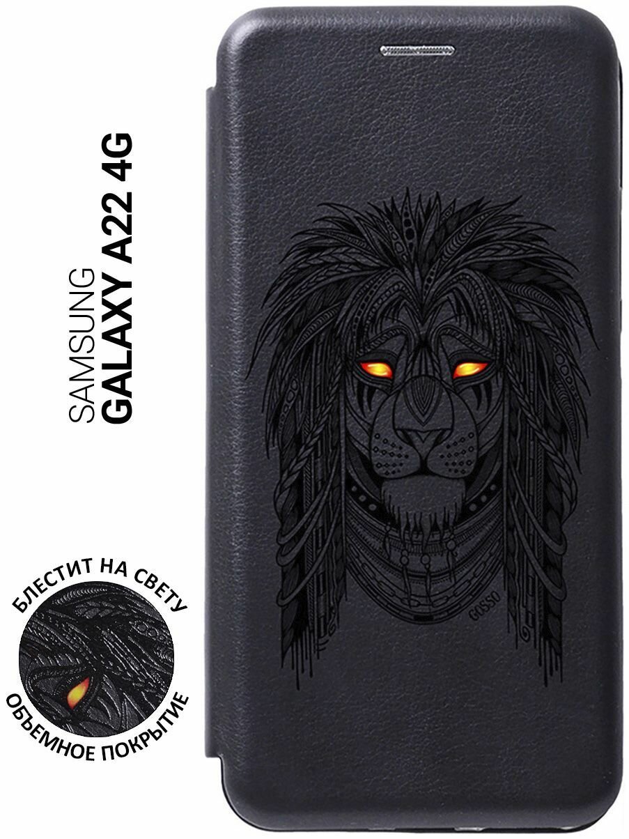 Чехол-книжка на Samsung Galaxy A22 4G, Самсунг А22 4Г с 3D принтом "Grand Leo" черный