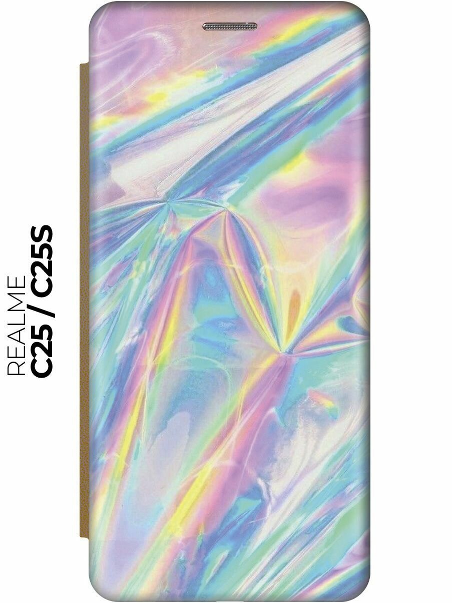 Чехол-книжка Голографический эффект на Realme C25 / C25S / Рилми С25 / С25с золотой