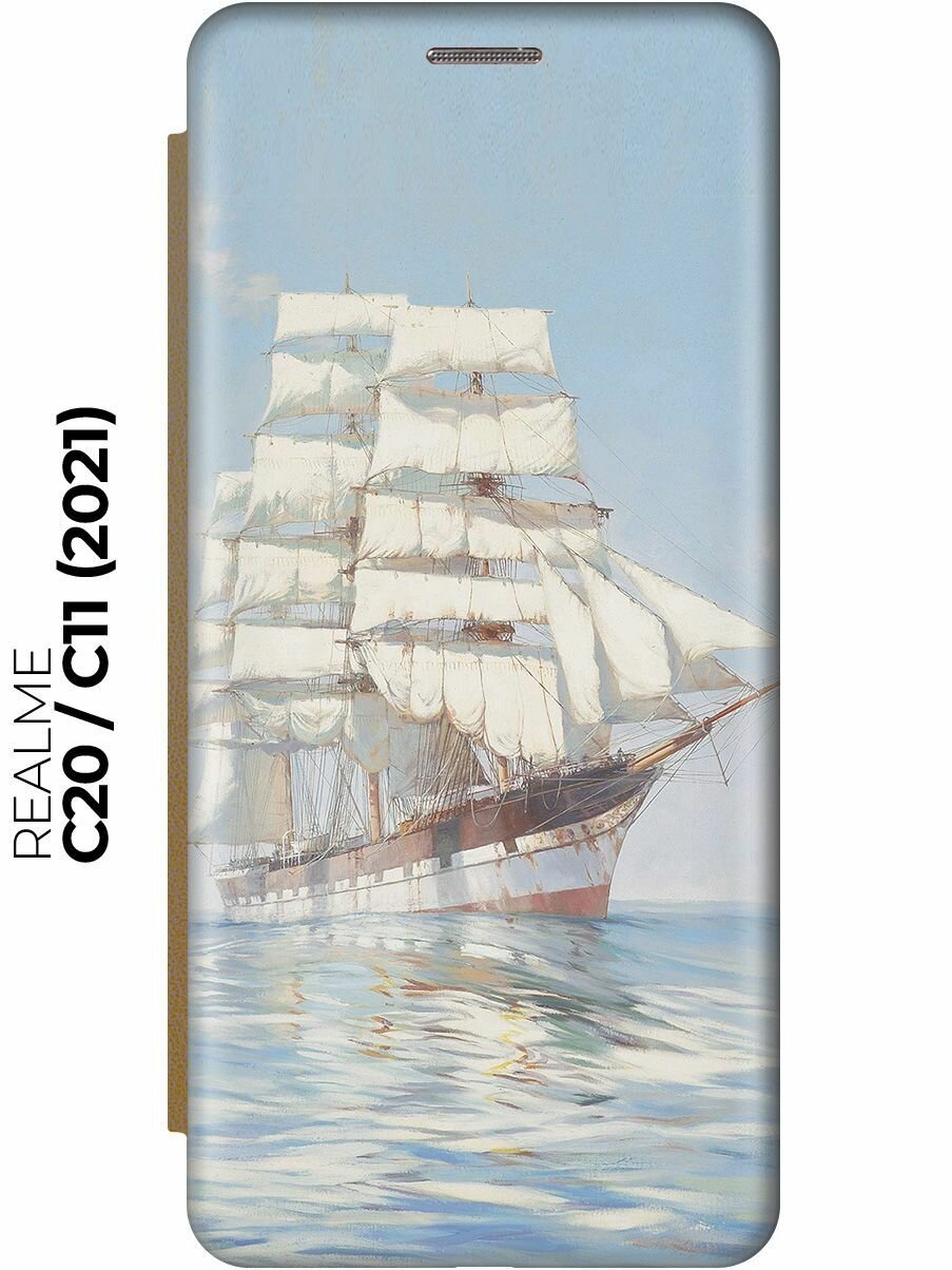 Чехол-книжка Идеальный парус на realme C20 / C11 (2021) / Рилми С20 / С11 (2021) золотой