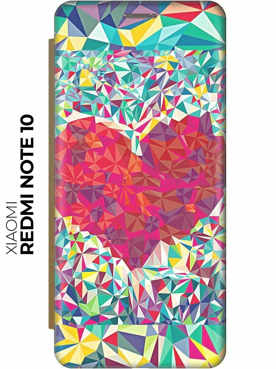 Чехол-книжка Бриллиантовое сердце на Xiaomi Redmi Note 10 / Note 10S / Poco M5s / Сяоми Редми Ноут 10 / Ноут 10С / Поко М5с золотой