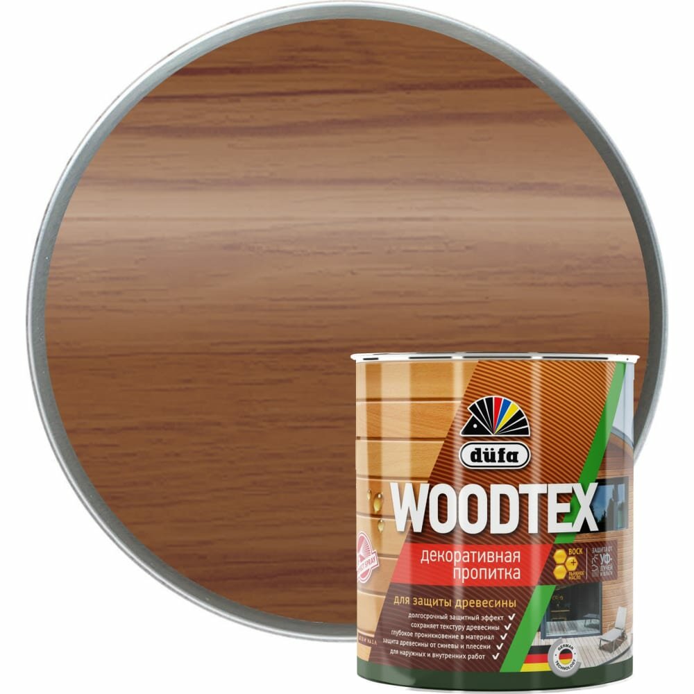 Пропитка Dufa Wood Tex махагон, 0.9 л Н0000006082, любых пород древесины, долговечной