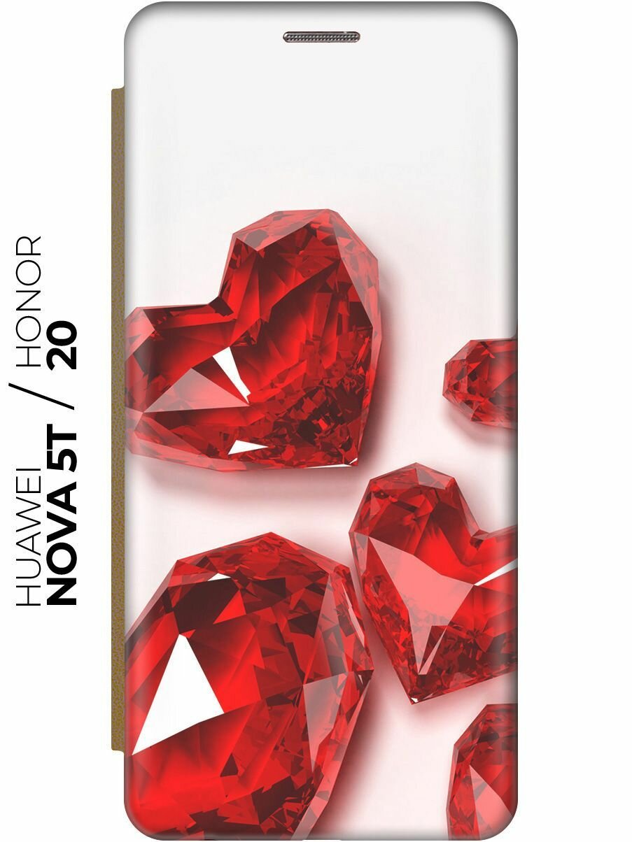 Чехол-книжка Драгоценное сердце на Honor 20 / Huawei Nova 5T / Хонор 20 / Хуавей Нова 5Т золотой