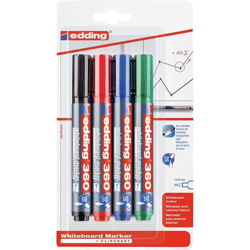 Набор маркеров edding 360, для белых досок, круглый наконечник, 1.5-3 мм, 4 штуки 4 цвета