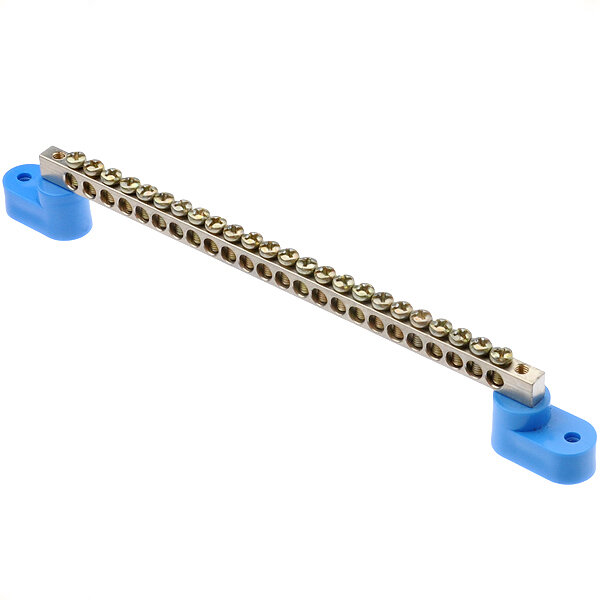 Шина N24 ноль 2 изолятора на 24 присоединения никелированная латунь 100А (2 шт. в комплекте)