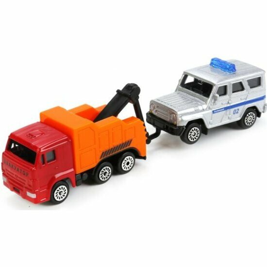 Игровой набор Технопарк SB-17-46+UAZ-WB Машина КаМАЗ эвакуатор + УАЗ Хантер