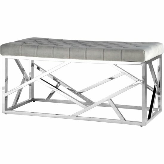 Банкетка-скамейка Stool Group АРТ деко, вельвет серый, сталь серебро