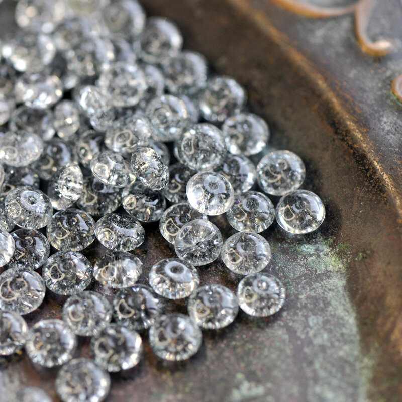 Бусины стеклянные рондели 40 шт, эффект кракле, цвет серый, 8x4 мм