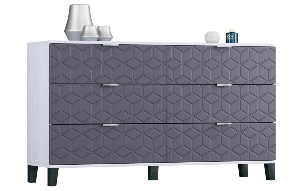 Комод МебельЛэнд24 Марвин 7 фрезеровка 2 Графит 140x40x80 серый с 6 ящиками