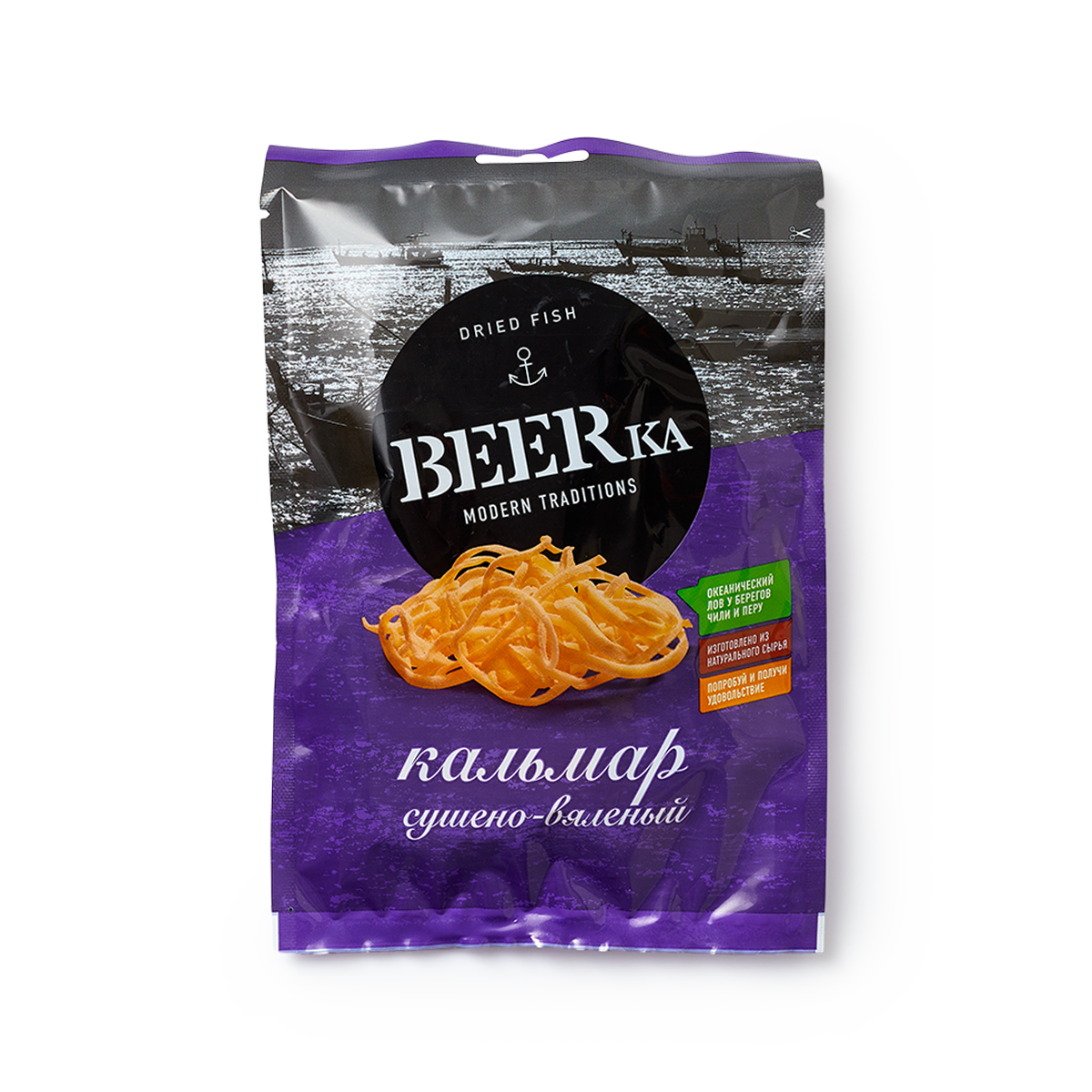 Кальмар Beerka, соломка, сушено-вяленый, в мягкой пачке, 38 г