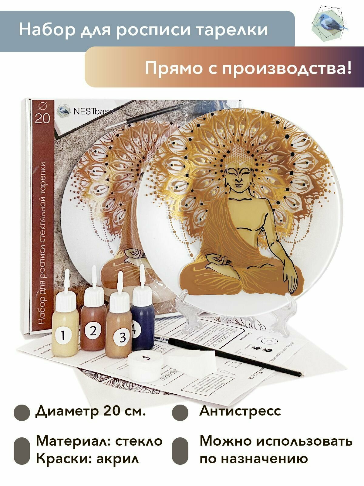 Набор для росписи стеклянной тарелки NESTbase Будда (малый)