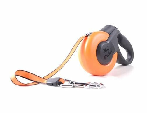 Fida Рулетка для собак средних пород, стильная, с выдвижной лентой, 5 м, до 25 кг, оранжево-черная