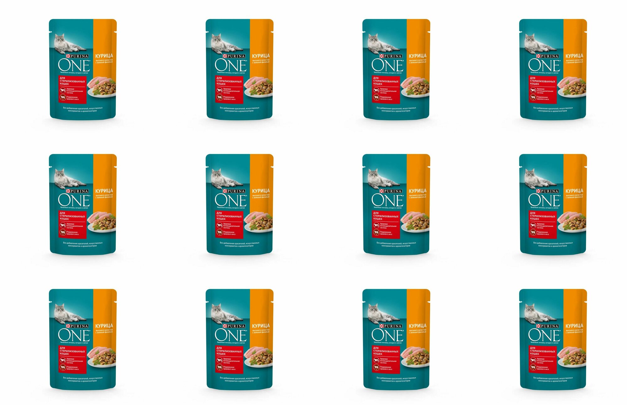 Purina One влажный корм для стерилизованных кошек с курицей и зеленой фасолью, 75 г, 12 шт