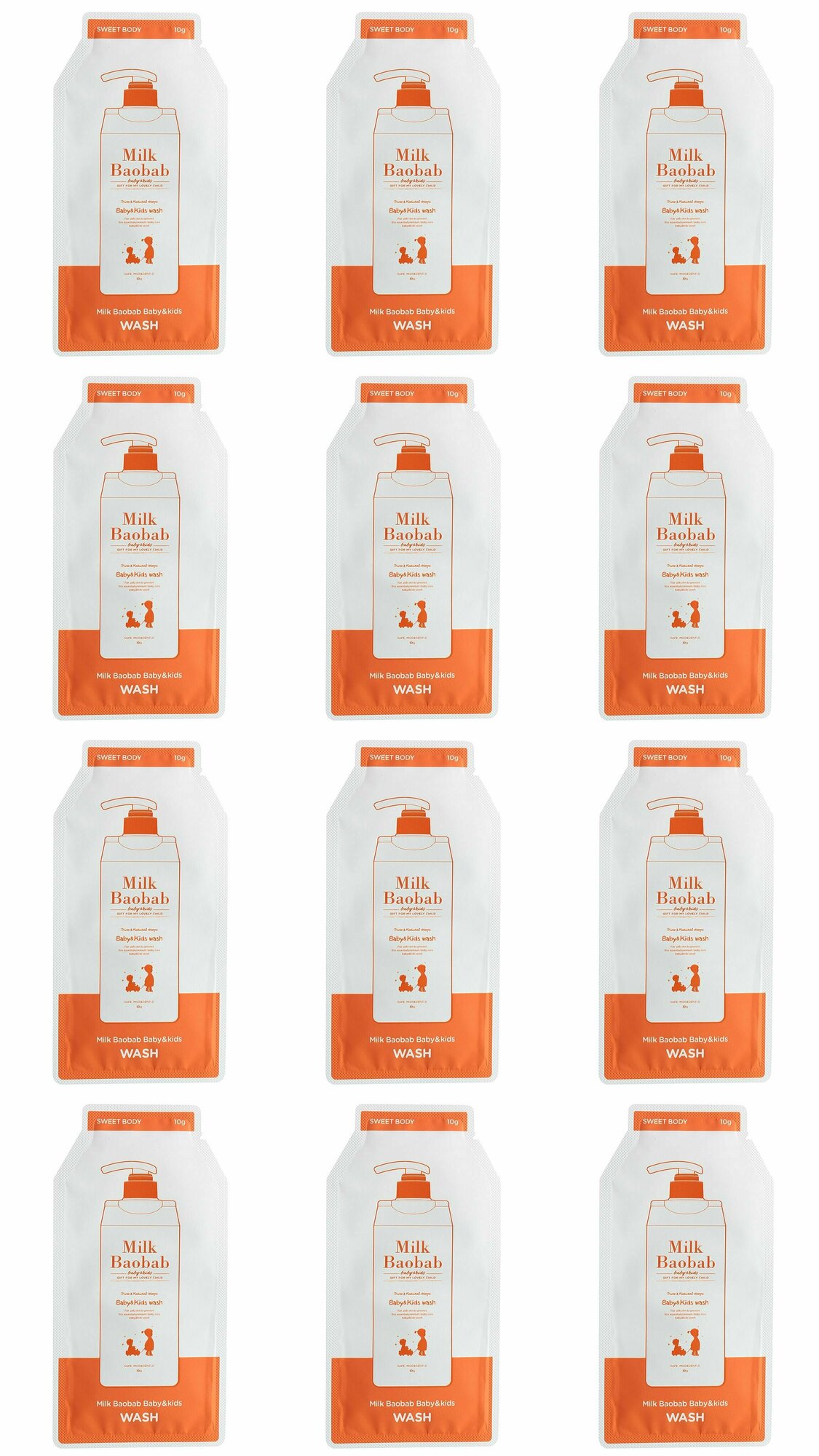 MILK BAOBAB Гель для душа детский MilkBaobab Baby&Kids Wash Pouch 10мл,12 шт