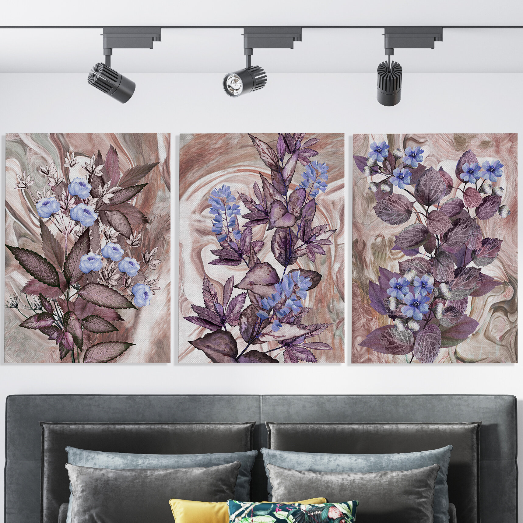 Модульная картина для интерьера "Весна", большая, на стену, в наборе 3 вертикальные картины, размер каждой 60х90 см, общий размер 180х90 см.