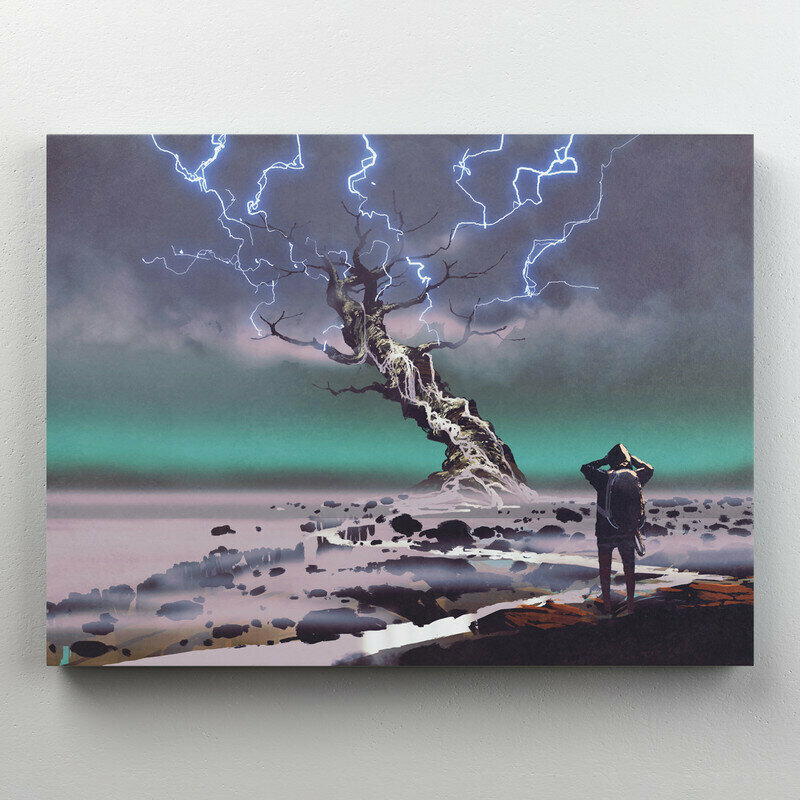 Интерьерная картина на холсте "Путешественник смотрит на дерево, в которое ударила молния" размер 60x45 см