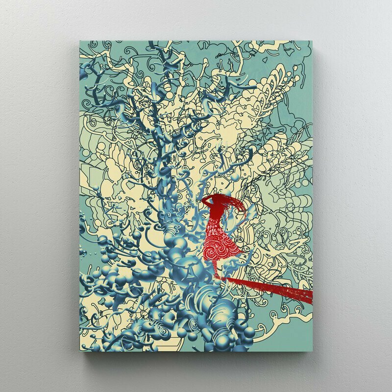 Интерьерная картина на холсте "Красная девушка - абстракция" размер 45x60 см