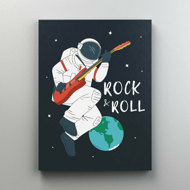 Интерьерная картина на холсте "Винтажный постер - астронавт с электрогитарой" размер 22x30 см