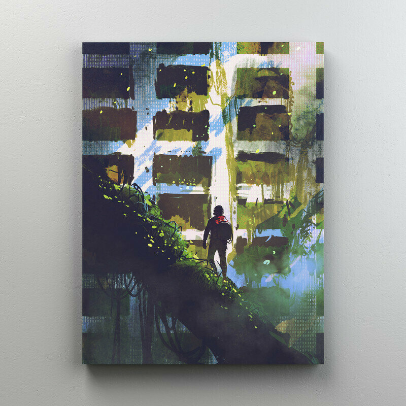 Интерьерная картина на холсте "Заброшенные здания поросшие мхом" размер 30x40 см