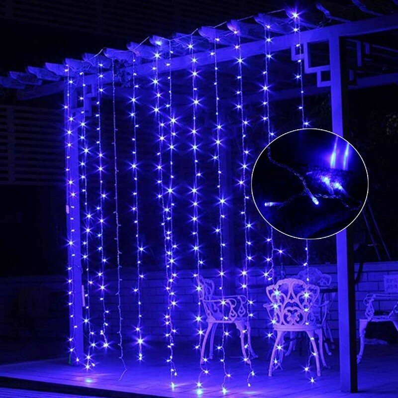 Гирлянда для улицы занавес ш3* в2,5м 480 ламп LED, прозрач. пров, 8 реж, IP-54, Синий (возможность соединения) арт. 183-142