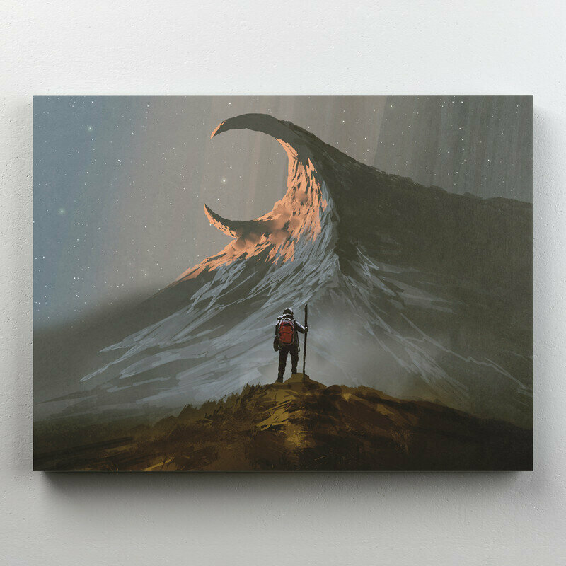 Интерьерная картина на холсте "Альпинист поднимается на гору в форме месяца" размер 40x30 см