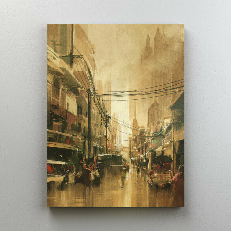 Интерьерная картина на холсте "Вид на городскую улицу в винтажном стиле" размер 45x60 см