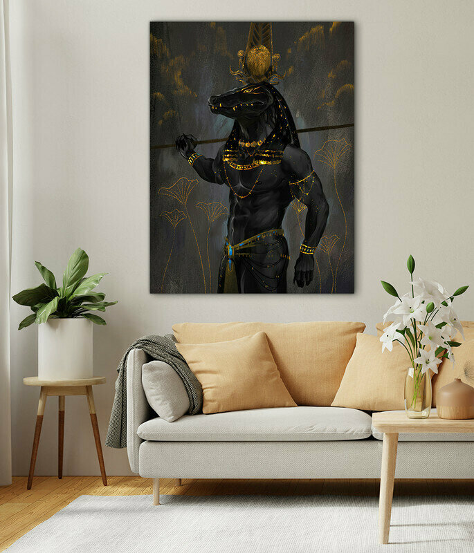Интерьерная картина на холсте "Собек - древнеегипетский бог воды" размер 22x30 см