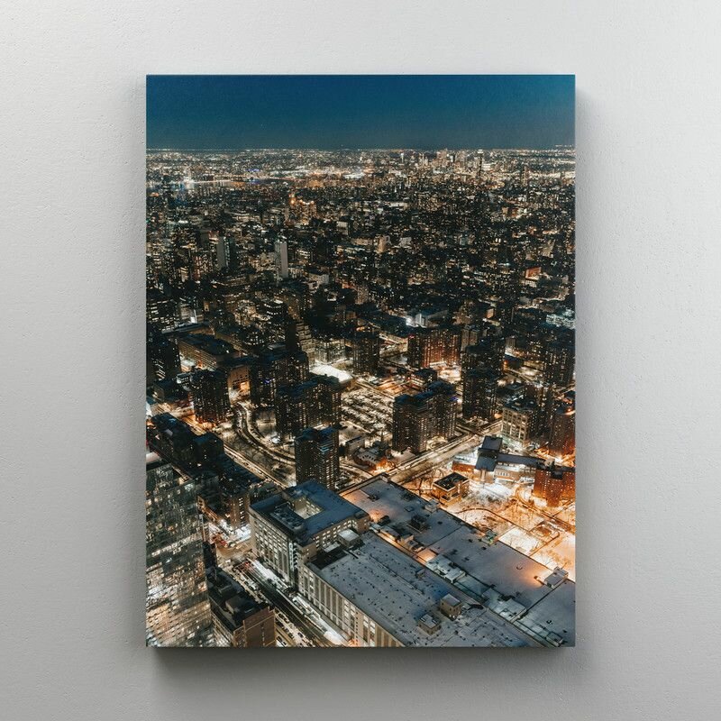 Интерьерная картина на холсте "Ночной Нью-Йорк с высоты птичьего полета" размер 22x30 см