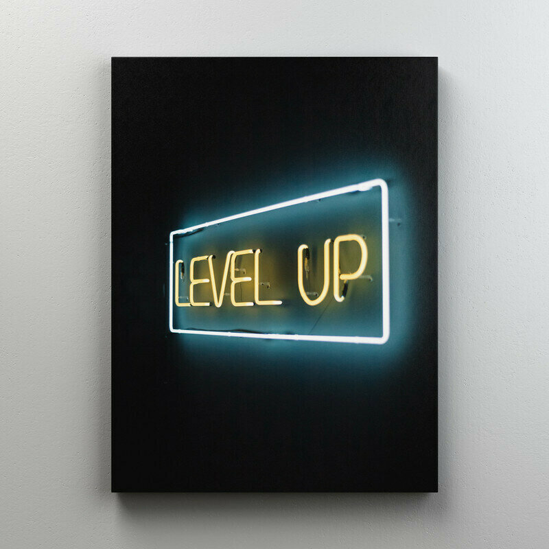 Интерьерная картина на холсте "Level Up - Новый уровень неоновая вывеска" размер 22x30 см