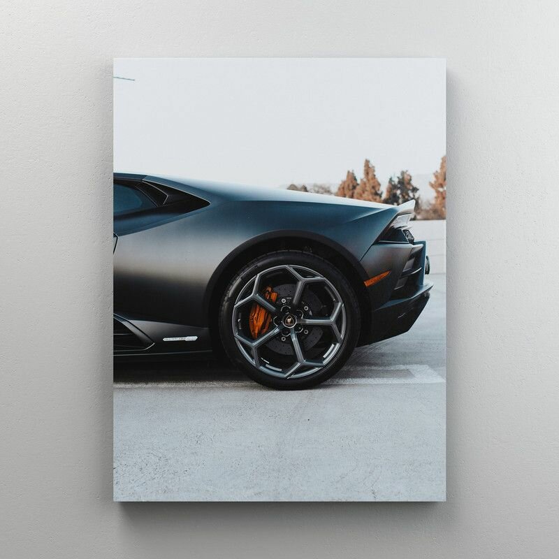 Интерьерная картина на холсте "Черный Lamborghini - зад автомобиля" размер 30x40 см
