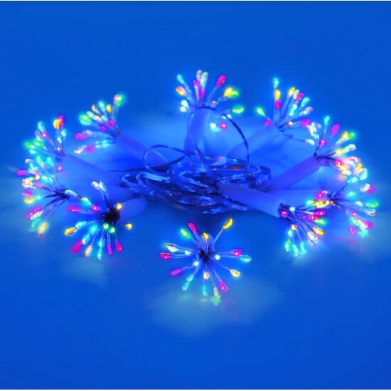 Светодиодная гирлянда Uniel ULD-S0250-200/STA MULTI IP44 STARBURST «Звезда», 2,5м. 200 светодиодов. Разноцветный свет. Провод прозрачный, UL-00008565