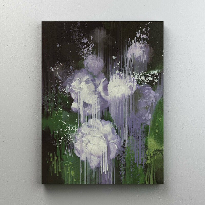 Интерьерная картина на холсте "Белые пионы на темном фоне - арт" размер 22x30 см