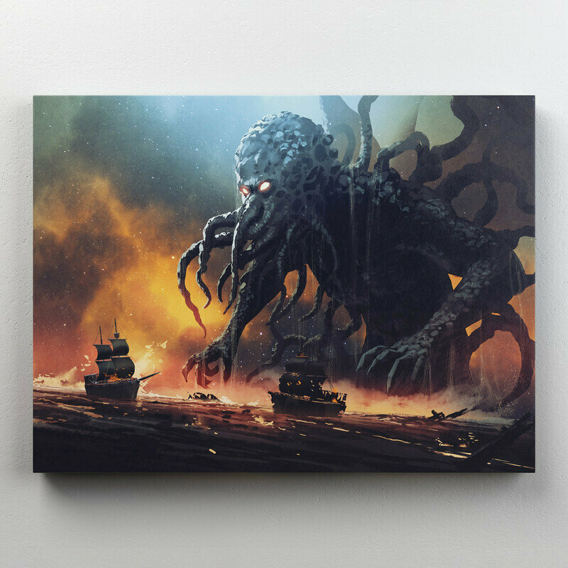 Интерьерная картина на холсте "Гигантский Ктулху в море" размер 30x22 см