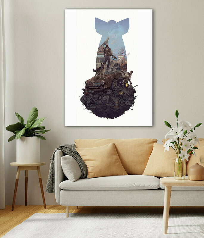 Интерьерная картина на холсте "Fallout - силуэт ракеты" размер 22x30 см