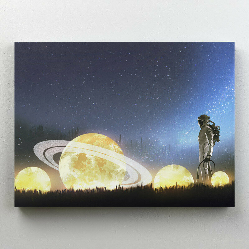 Интерьерная картина на холсте "Человек и парад планет" размер 60x45 см