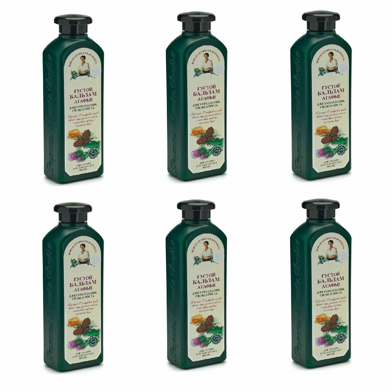 Рецепты бабушки Агафьи Бальзам для волос "Густой для укрепления, силы и роста", 350 мл, 6 штук
