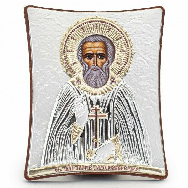 Икона "Сергий Радонежский" / Икона на дереве с серебрением / 9x8 см / Греция Slevory / 143TBR1FWB
