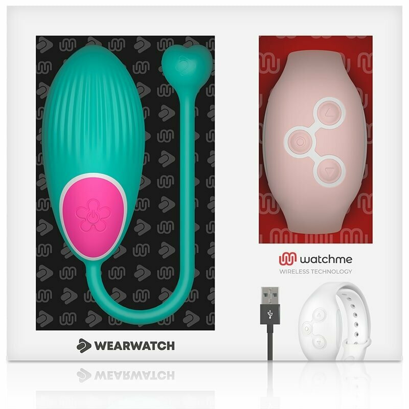 DreamLove Вибратор силиконовый с пультом-часами Wearwatch Egg Wireless Watchme 7.5 см, зеленый/розовый