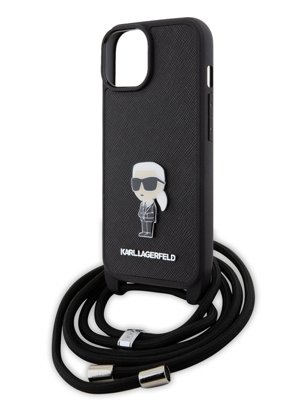 Lagerfeld для iPhone 15 чехол Crossbody PU Saffiano NFT Karl Ikonik Metal Hard Black